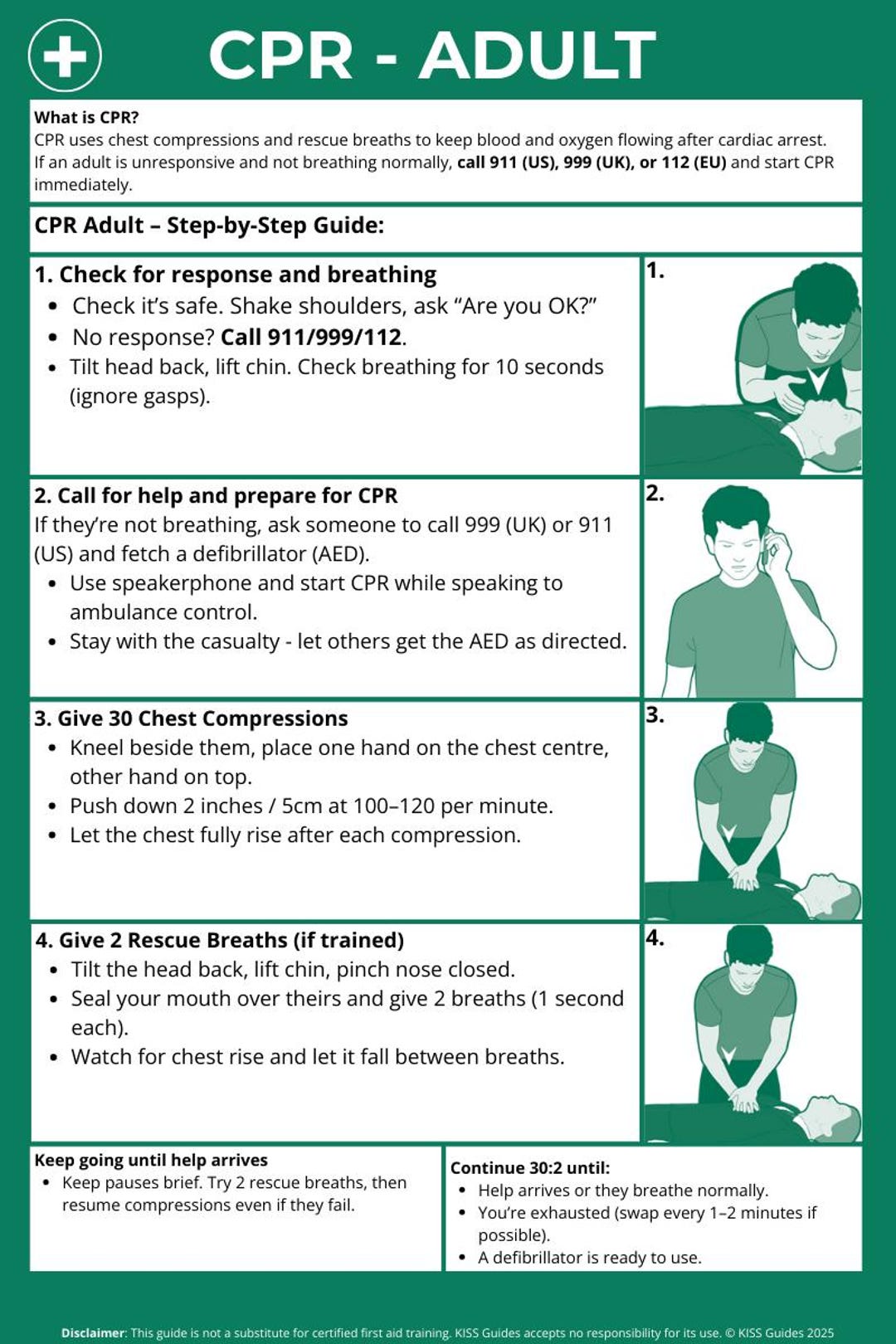 CPR Adult First Aid Guide CPR Printable Chart Digital Download PDF for ...
