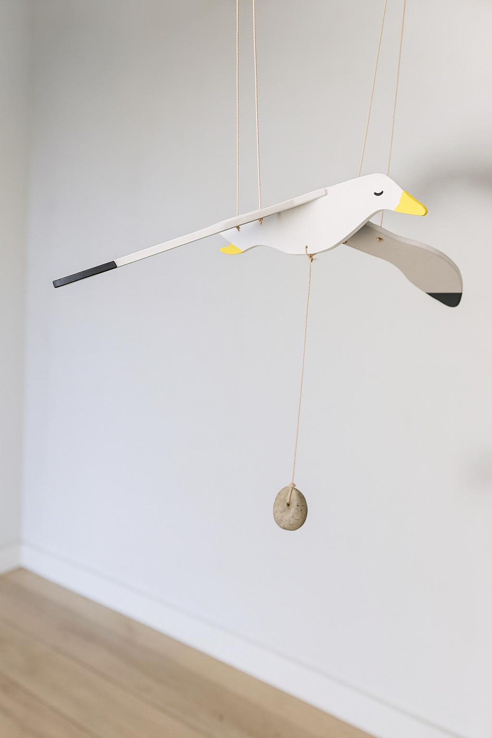 Handmade Wooden Ivory Gull Mobile – Flying Seabird With Moving Wings ...