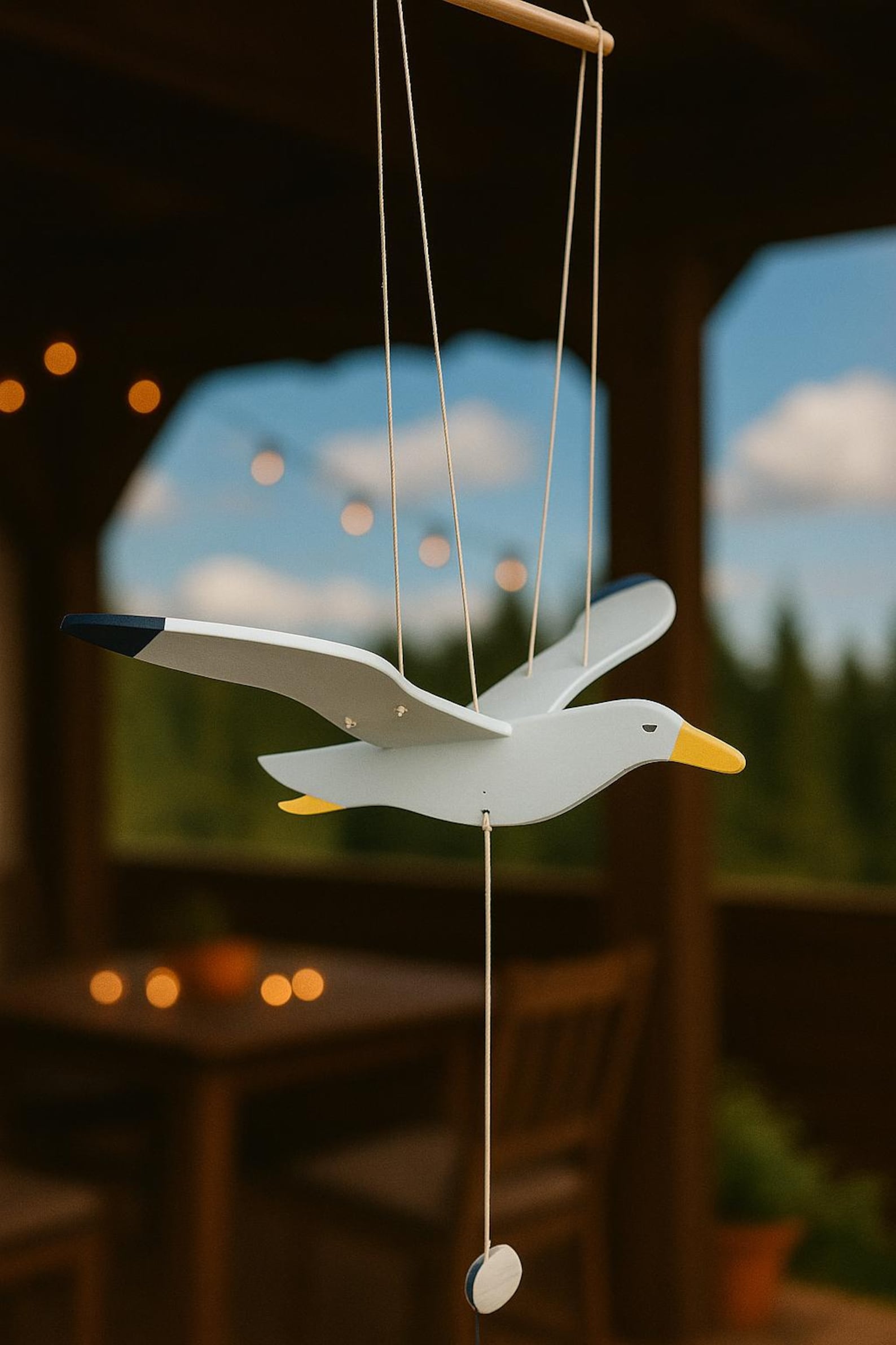 Handmade Wooden Ivory Gull Mobile – Flying Seabird With Moving Wings ...