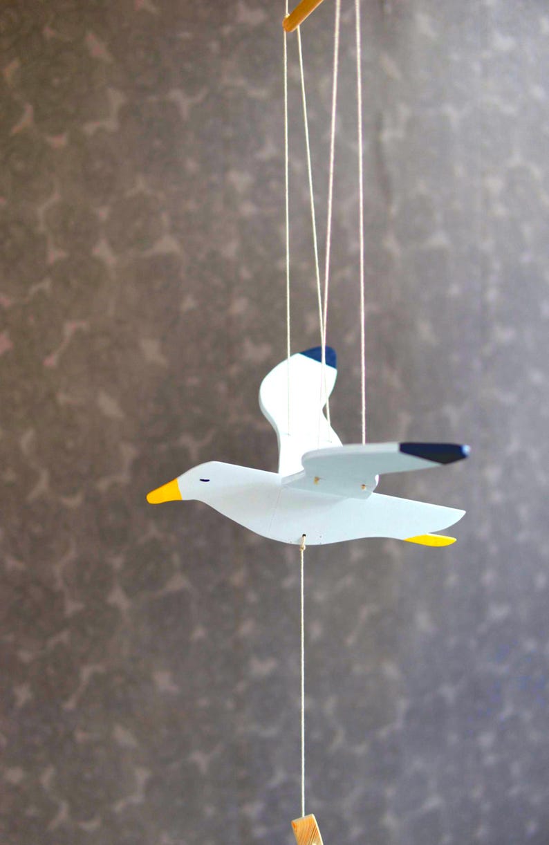 Handmade Wooden Ivory Gull Mobile – Flying Seabird With Moving Wings ...