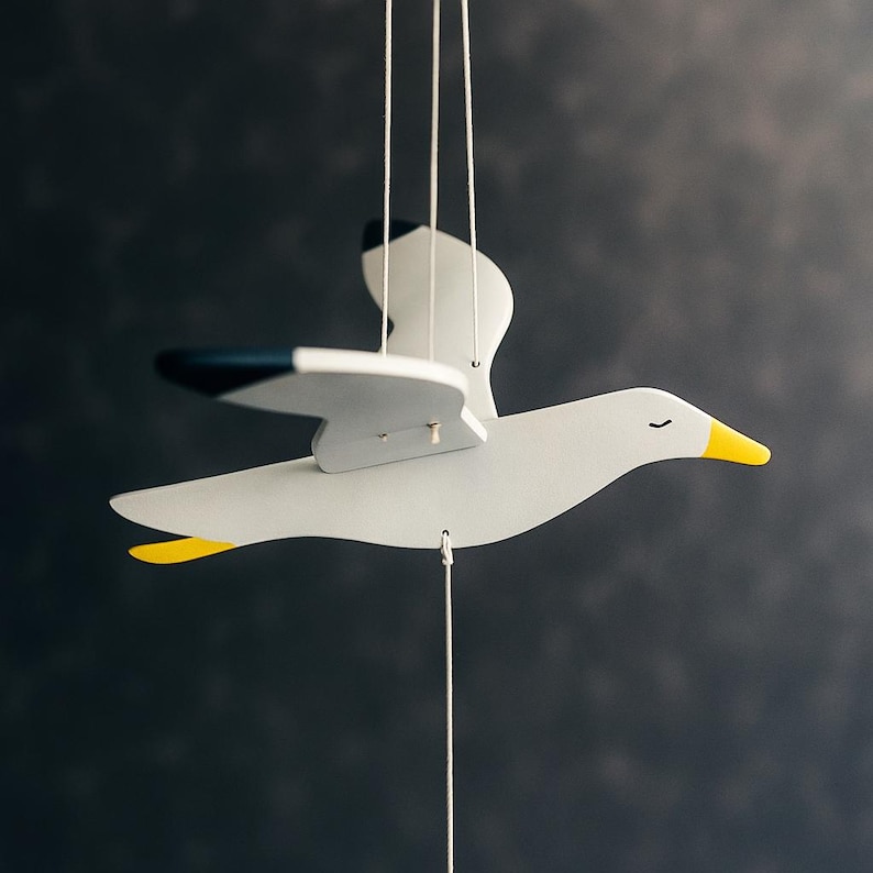 Handmade Wooden Ivory Gull Mobile – Flying Seabird With Moving Wings ...