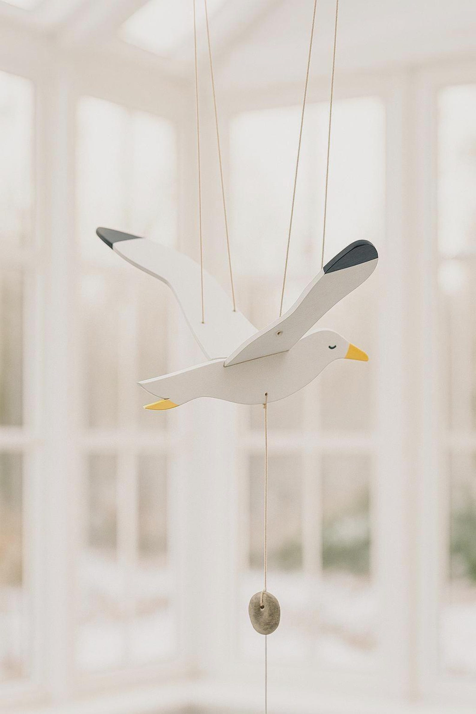 Handmade Wooden Ivory Gull Mobile – Flying Seabird With Moving Wings ...