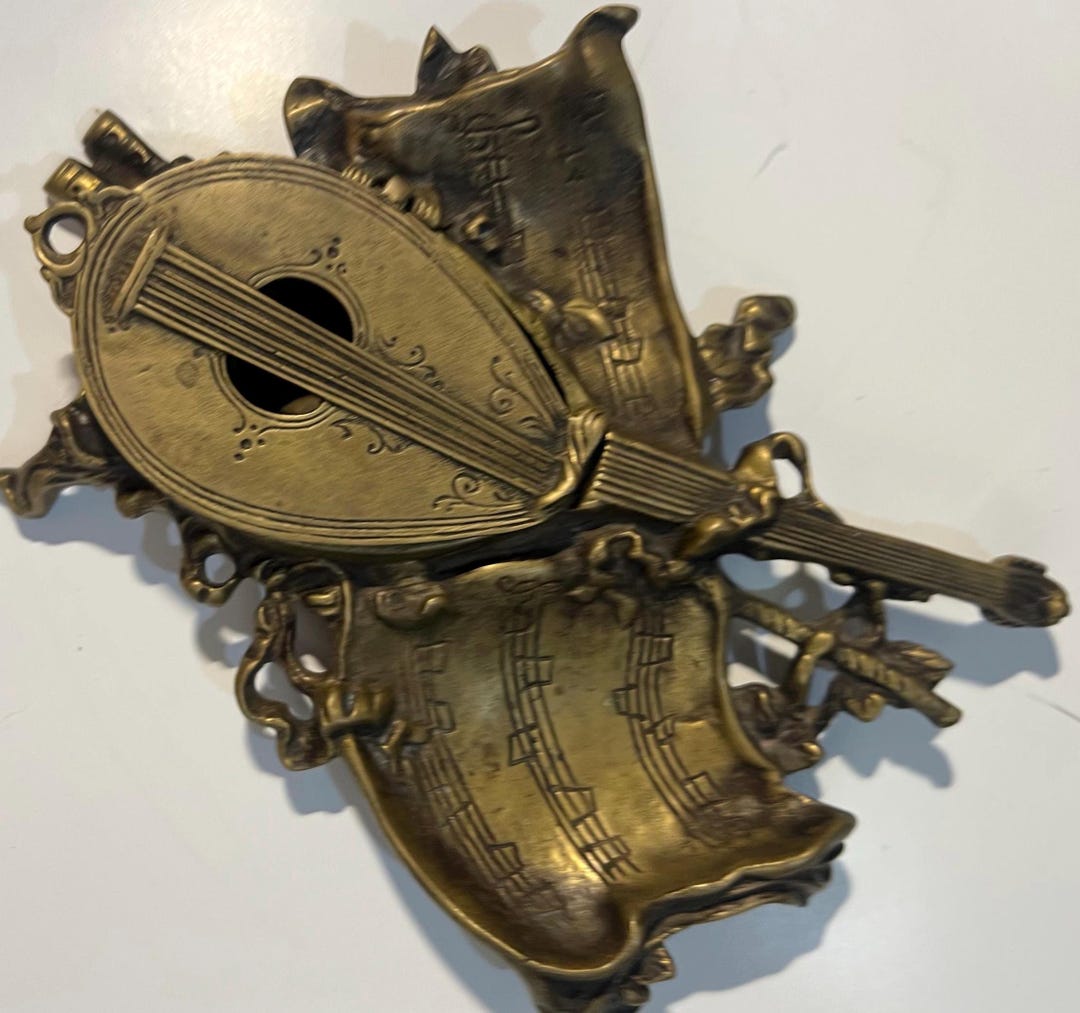 Vintage Brass Mandolin on Sheet Music Trinket Box/jewelry or Ash Tray ...