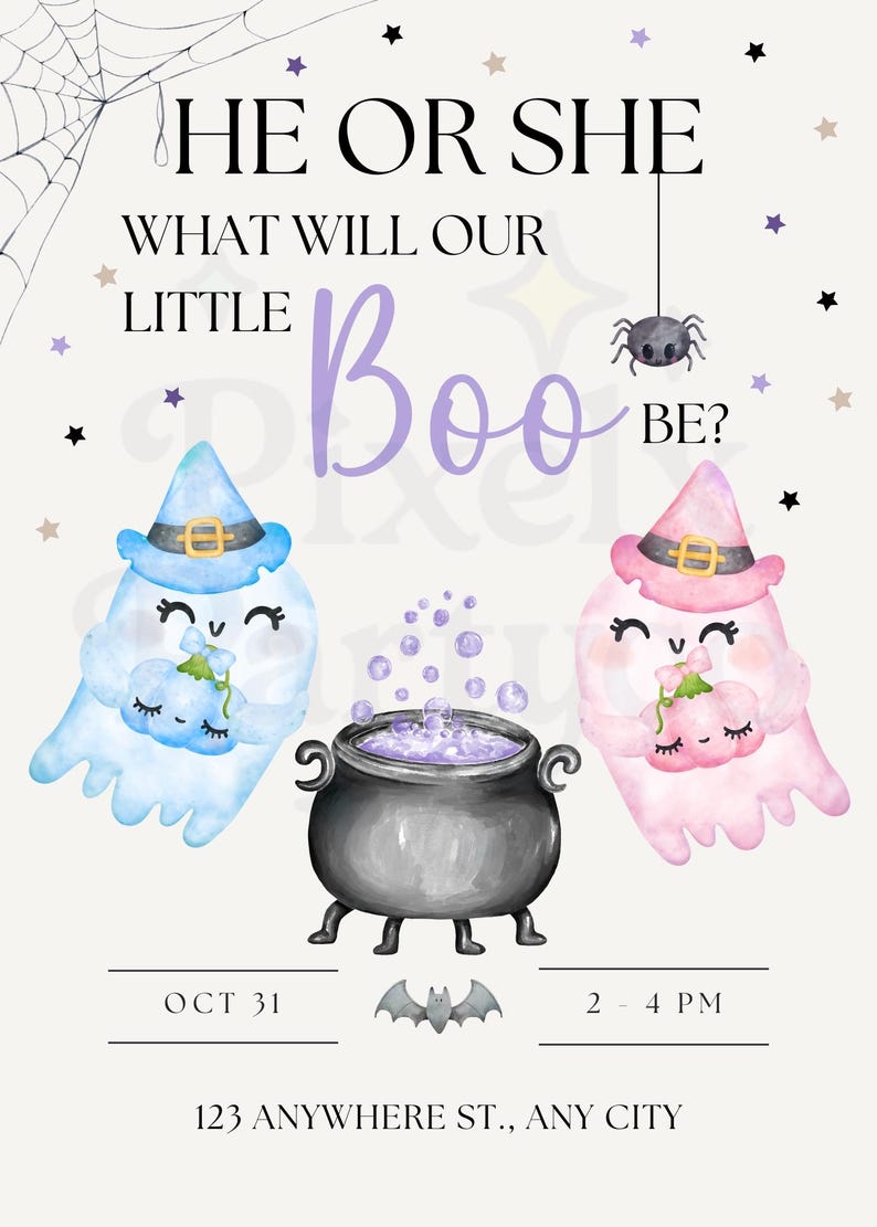 Halloween Gender Reveal Invitation: Boo or Ghoul, Spooky Baby Shower ...
