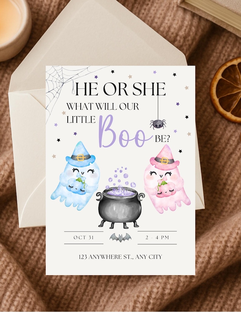 Halloween Gender Reveal Invitation: Boo or Ghoul, Spooky Baby Shower ...