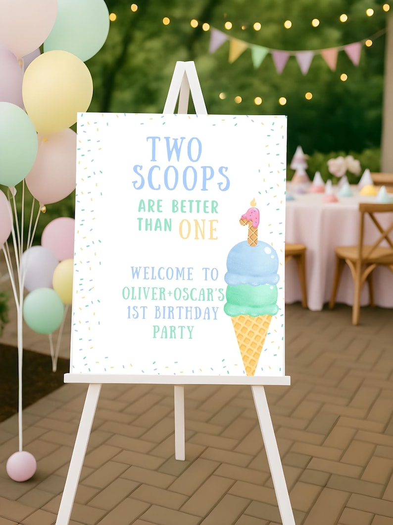 Twins First Birthday Ice Cream Sign: Double Scoop Party Decor ...