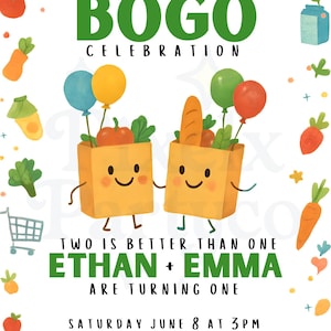 BOGO Twin Birthday Invitation: Grocery Store Theme (digital Download ...