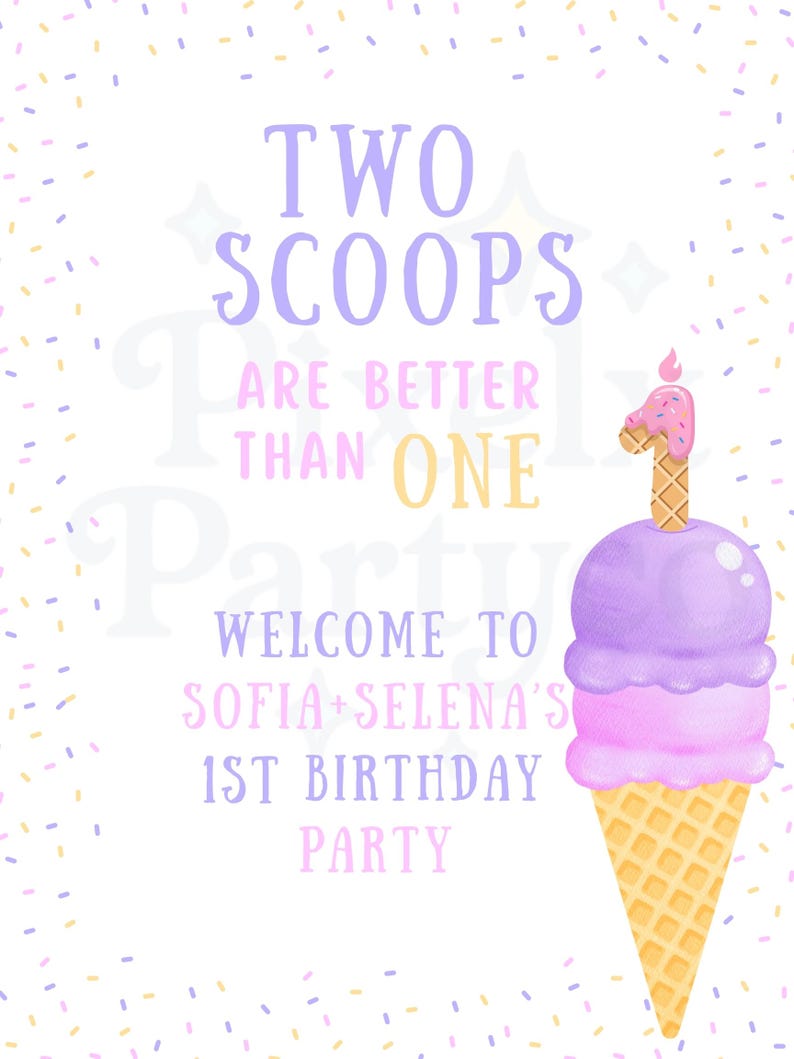 Two Scoops Are Better Than One • Twins First Birthday Sign • Ice Cream ...