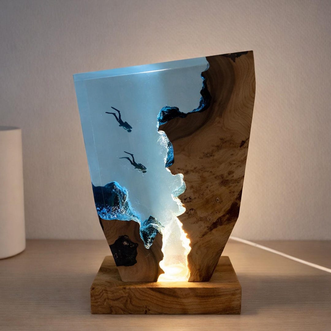 Deep Sea Diver Resin Lamp, Ocean Diorama Night Light, Underwater ...