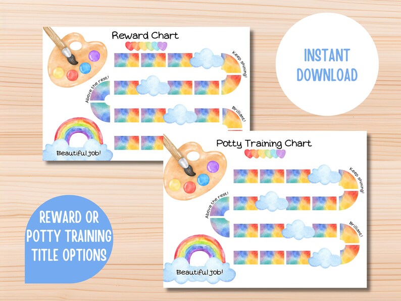 Watercolor Rainbow Reward Chart, Toddler Incentive Chart, Sticker Chart ...