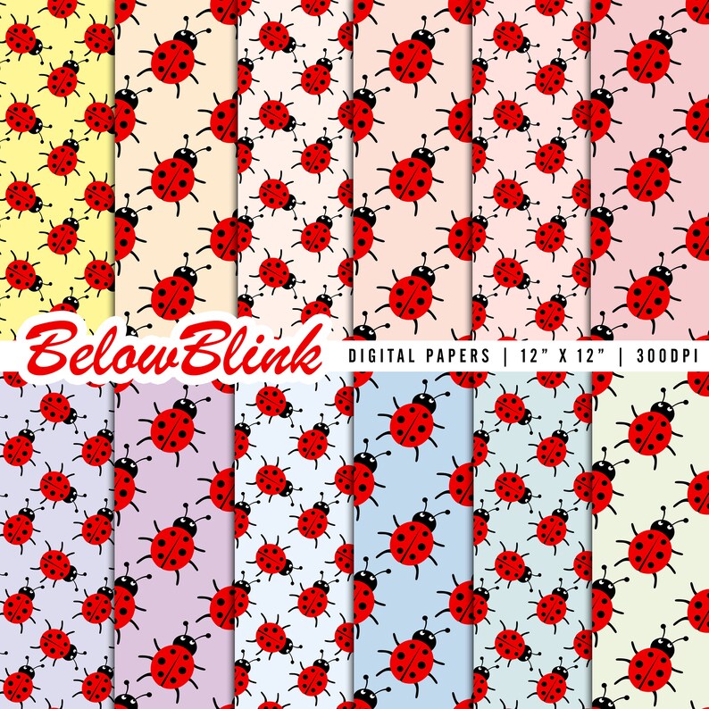 Ladybug Digital Paper, Seamless Backgrounds, Scrapbook Paper, Printable ...