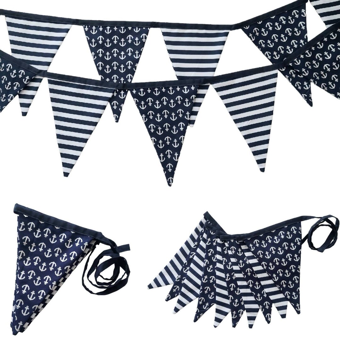 Nautical Bunting Banner: Navy Blue Anchor Pennant Flags - Etsy
