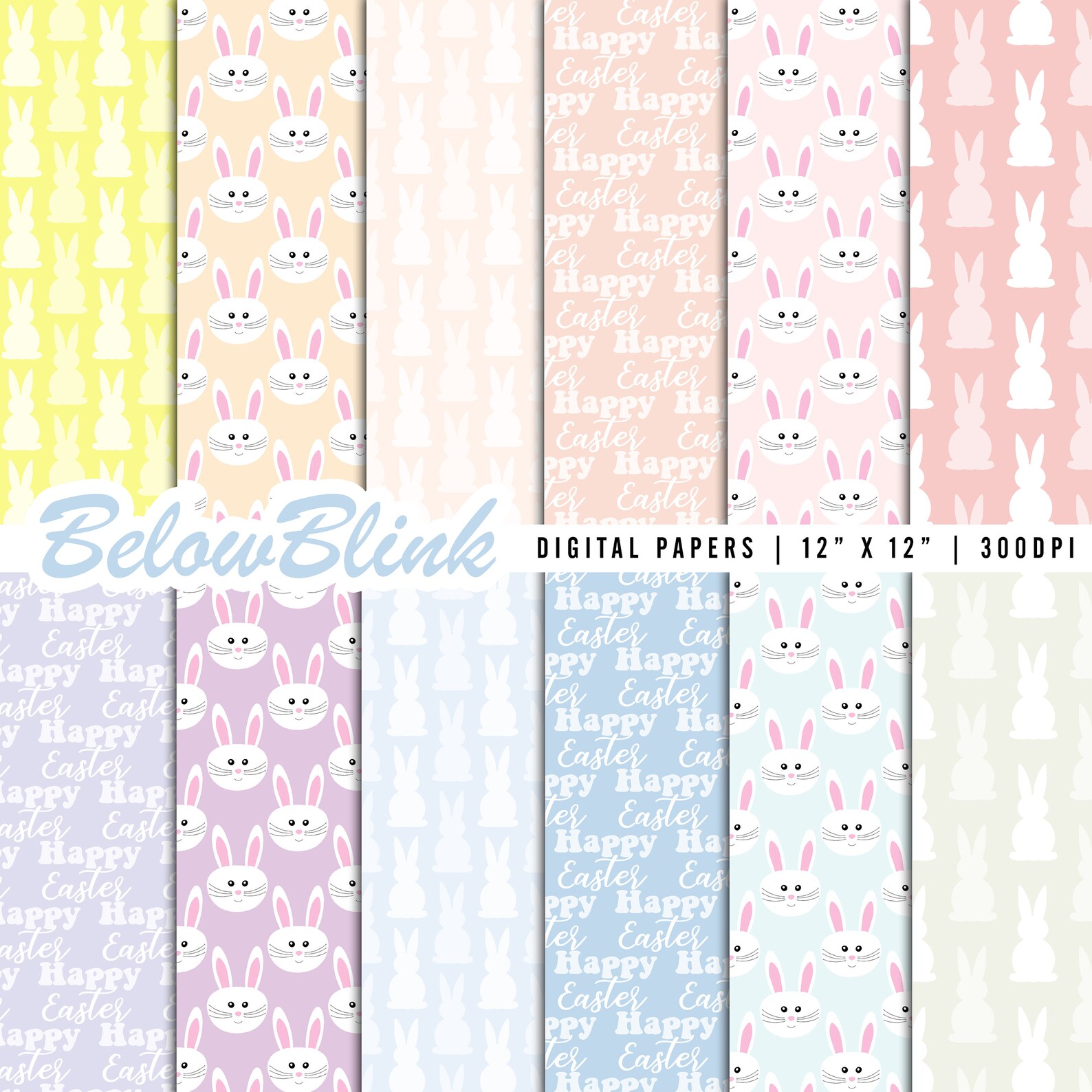 Happy Easter Bunny Digital Paper, Seamless Backgrounds, Easter ...