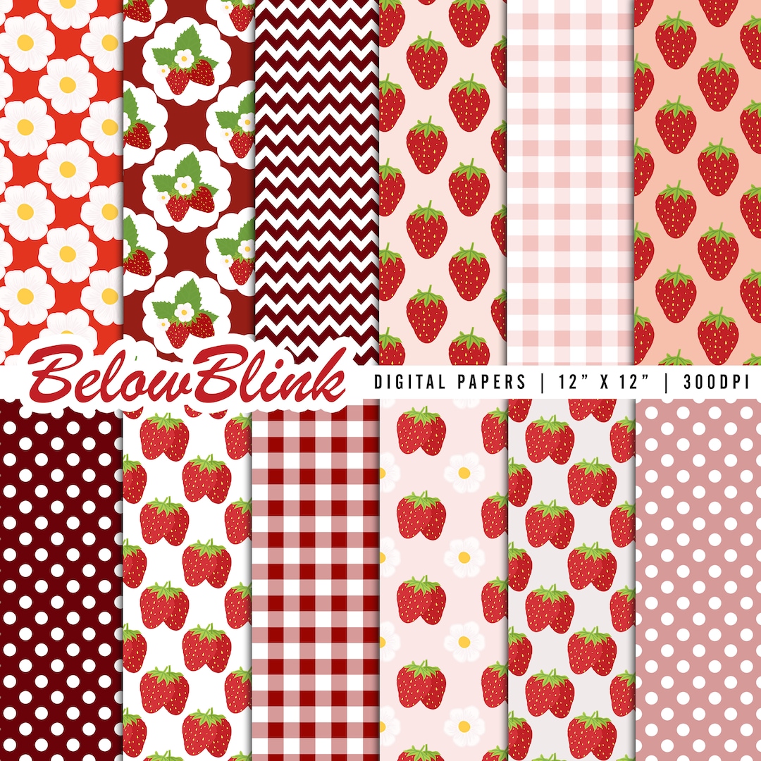 Strawberry Digital Paper, Seamless Backgrounds, Scrapbook Paper ...