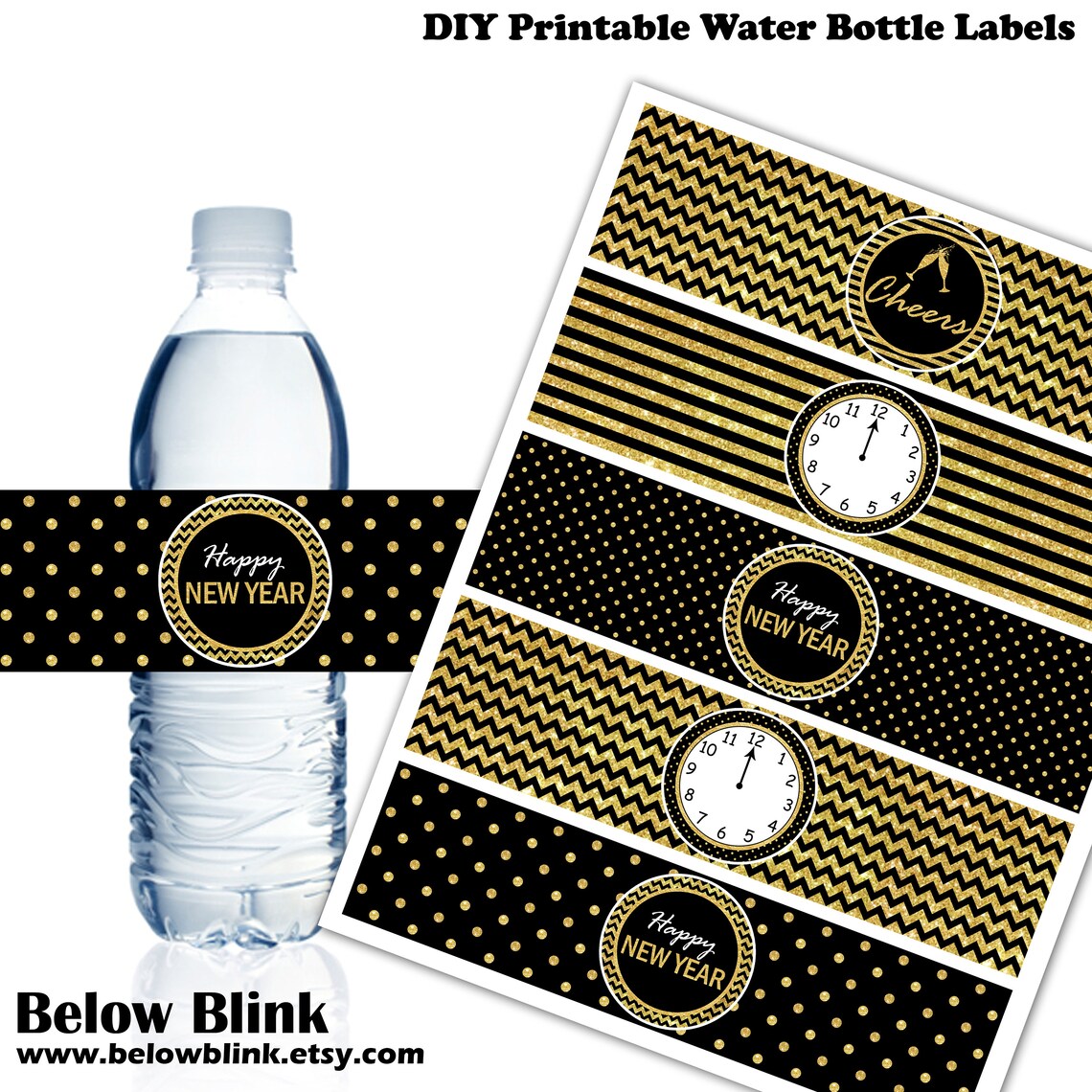 Happy New Year Water Bottle Labels Printable Water Bottle - Etsy