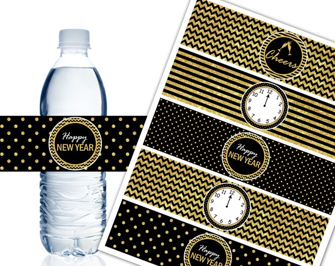 Happy New Year Water Bottle Labels Printable Water Bottle - Etsy