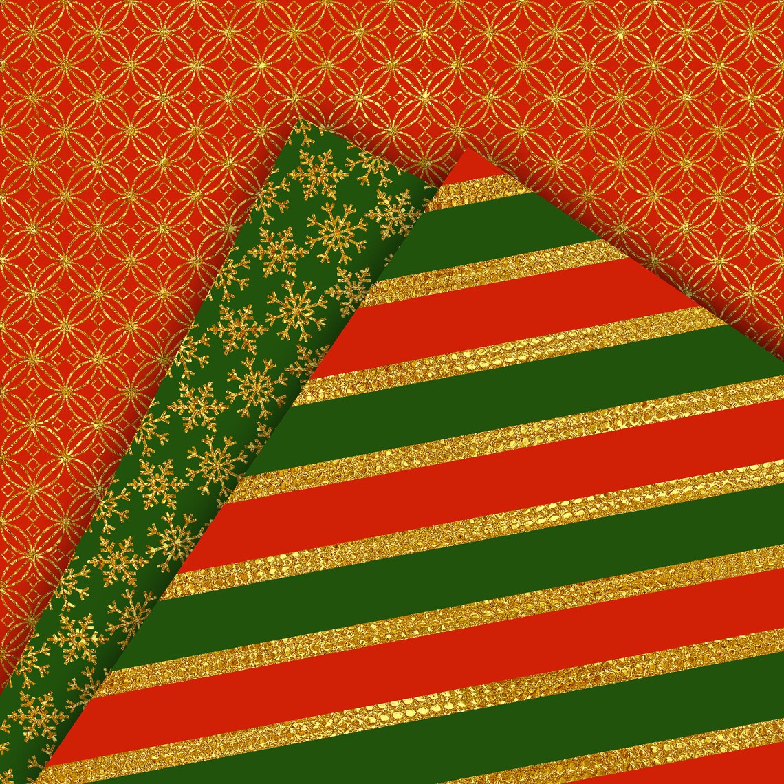Red and Gold Christmas Digital Paper Holiday Papers - Etsy