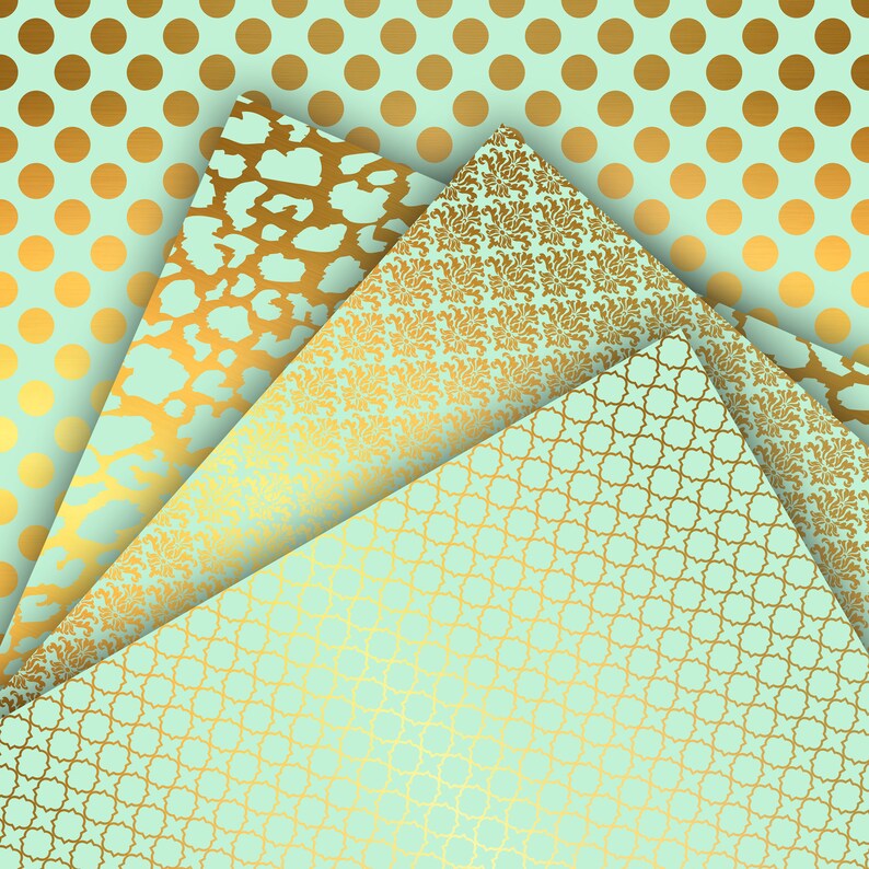 Mint Green and Gold Digital Paper Gold Background Scrapbook - Etsy