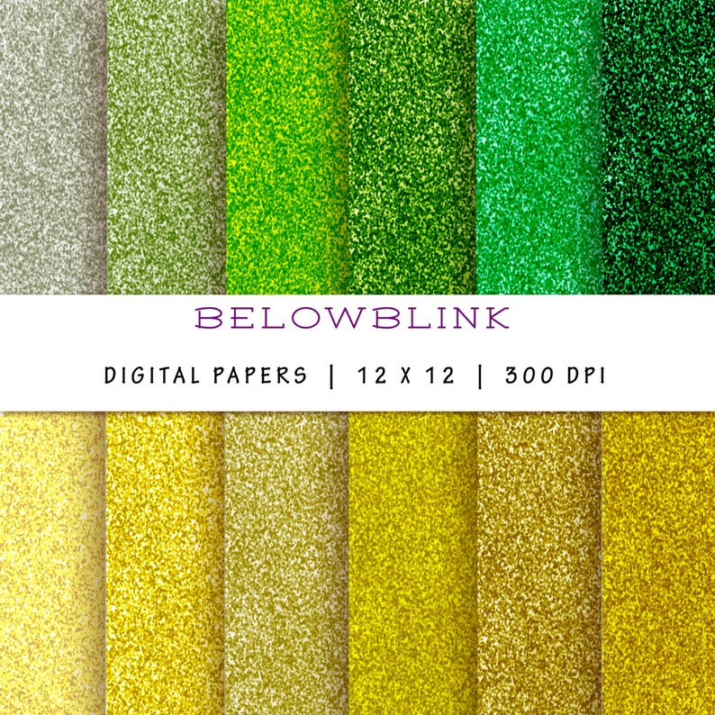 Yellow and Green Glitter Digital Paper Pack, Scrapbook Papers, 12 Jpg ...