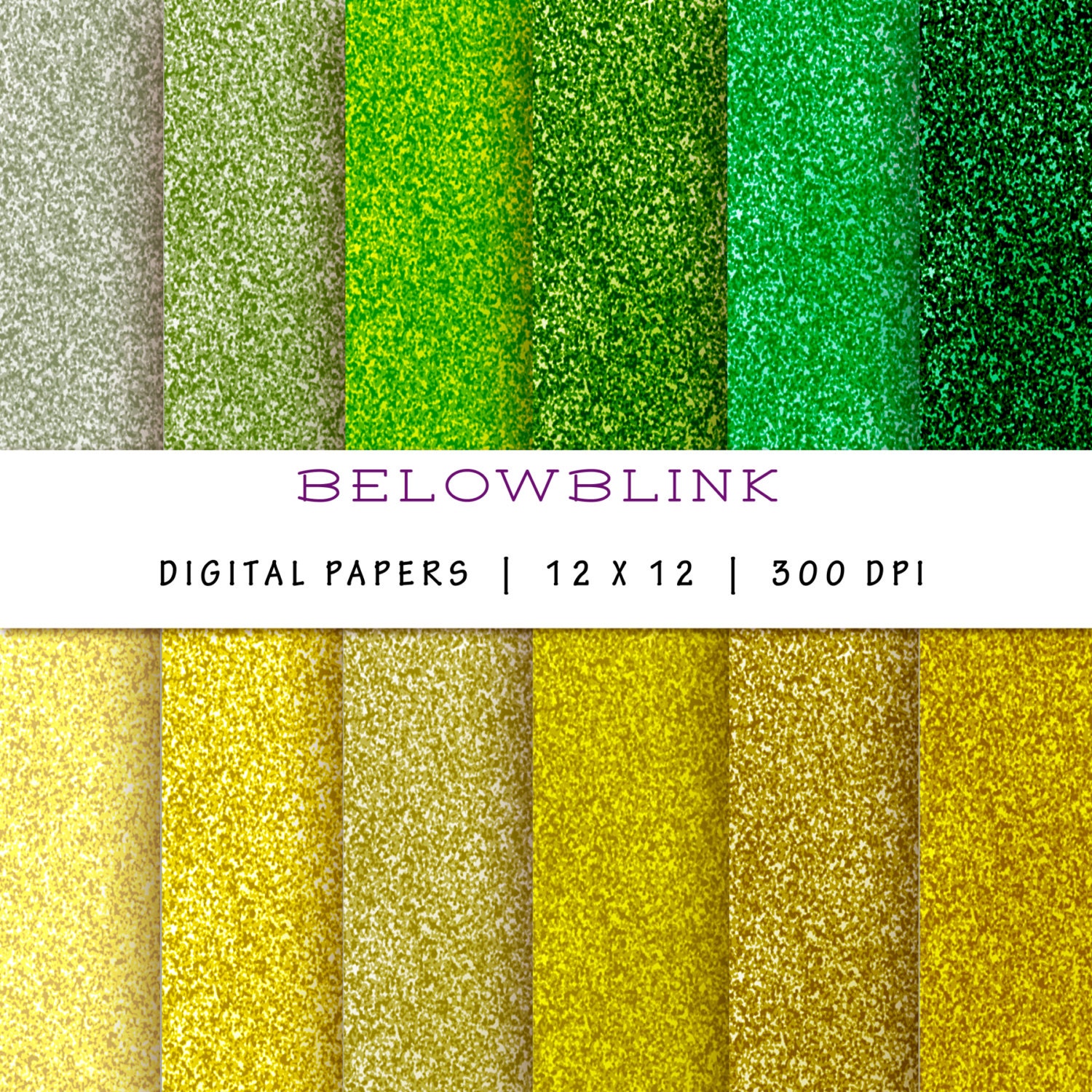 Yellow and Green Glitter Digital Paper Pack Scrapbook Papers | Etsy