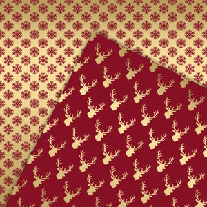 Christmas Digital Paper Gold Metallic Holiday Tree Reindeer Moose Holly ...