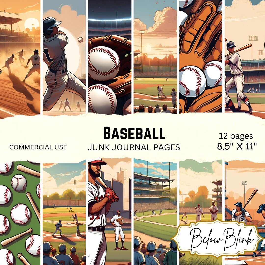 Baseball Junk Journal Pages, Baseball Digital Paper Pack, Printable ...