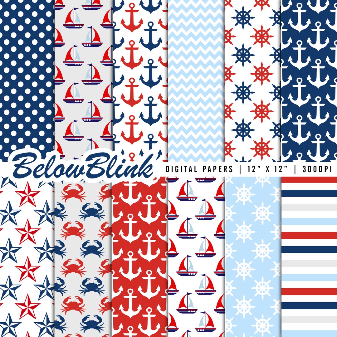 Nautical Digital Paper, Seamless Backgrounds, Scrapbook Paper ...