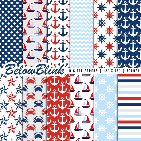 Nautical Digital Paper, Seamless Backgrounds, Scrapbook Paper ...