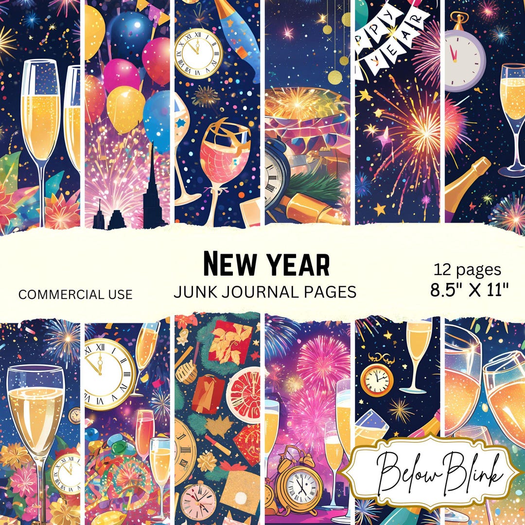 New Year Junk Journal Pages Printable, New Year Digital Paper Pack ...