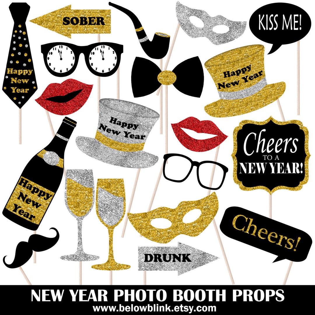 New Year Photo Props, Printable Photo Booth Props, Holiday Props, NYE ...