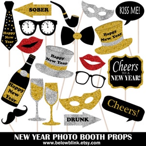 New Year Photo Props, Printable Photo Booth Props, Holiday Props, NYE ...
