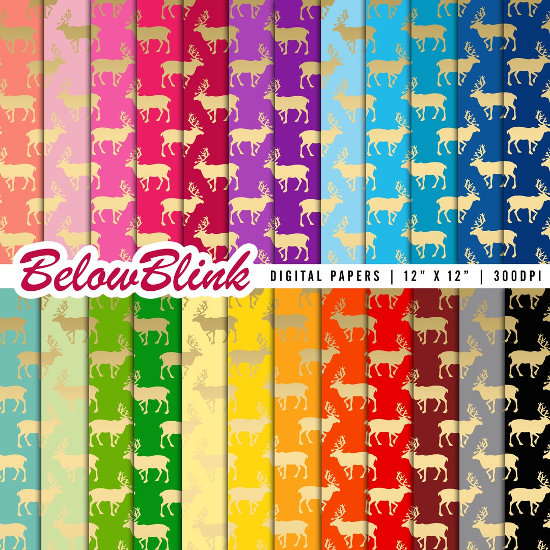 Christmas Digital Paper Moose Gold Metallic Background Scrapbook Paper ...