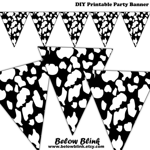 Cow Printable Banner, Triangle Banner, Bunting Banner, Animal Print ...