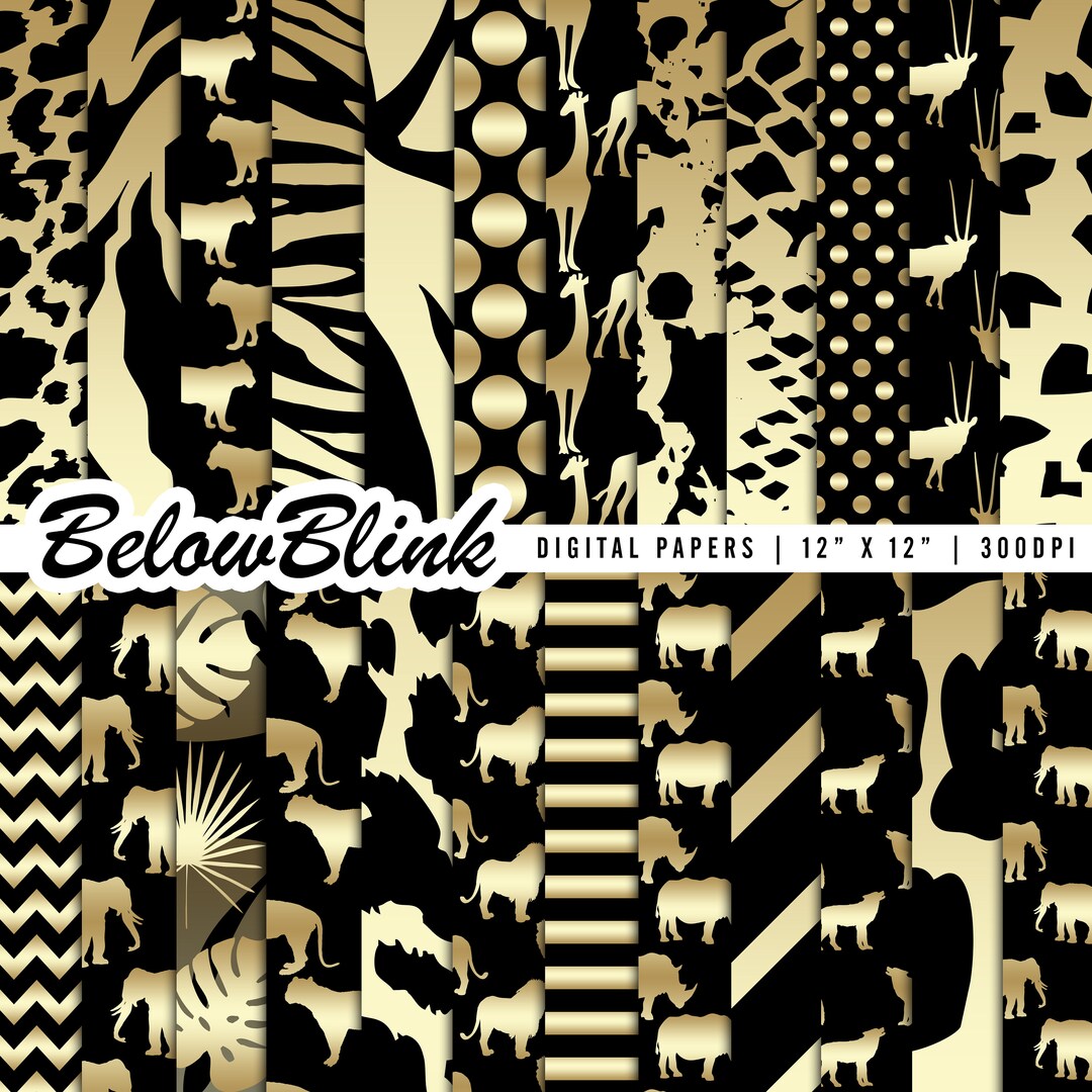 Jungle Digital Paper, Safari Gold Animal Skin Patterns, Scrapbook ...