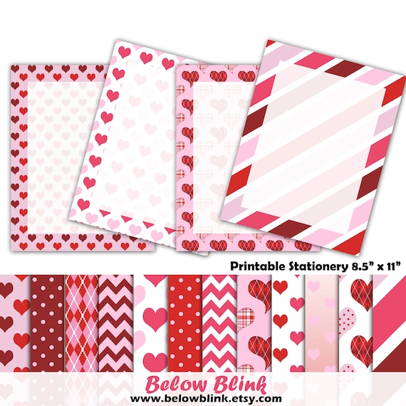 Valentine's Day Stationery Writing Paper printable letterhead 8.5" x 11 ...