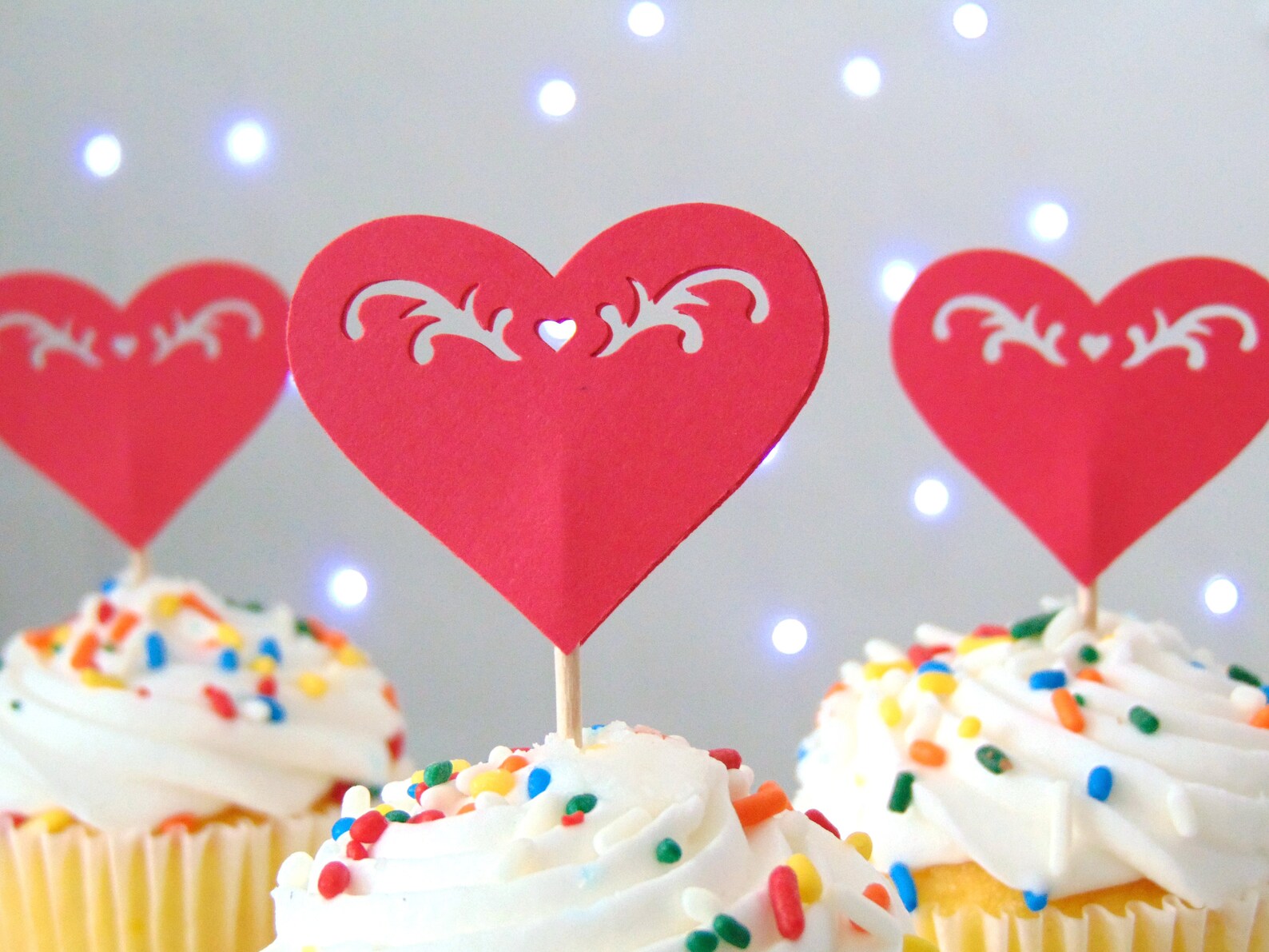 Red Heart Cupcake Toppers 12CT Valentine's Day | Etsy