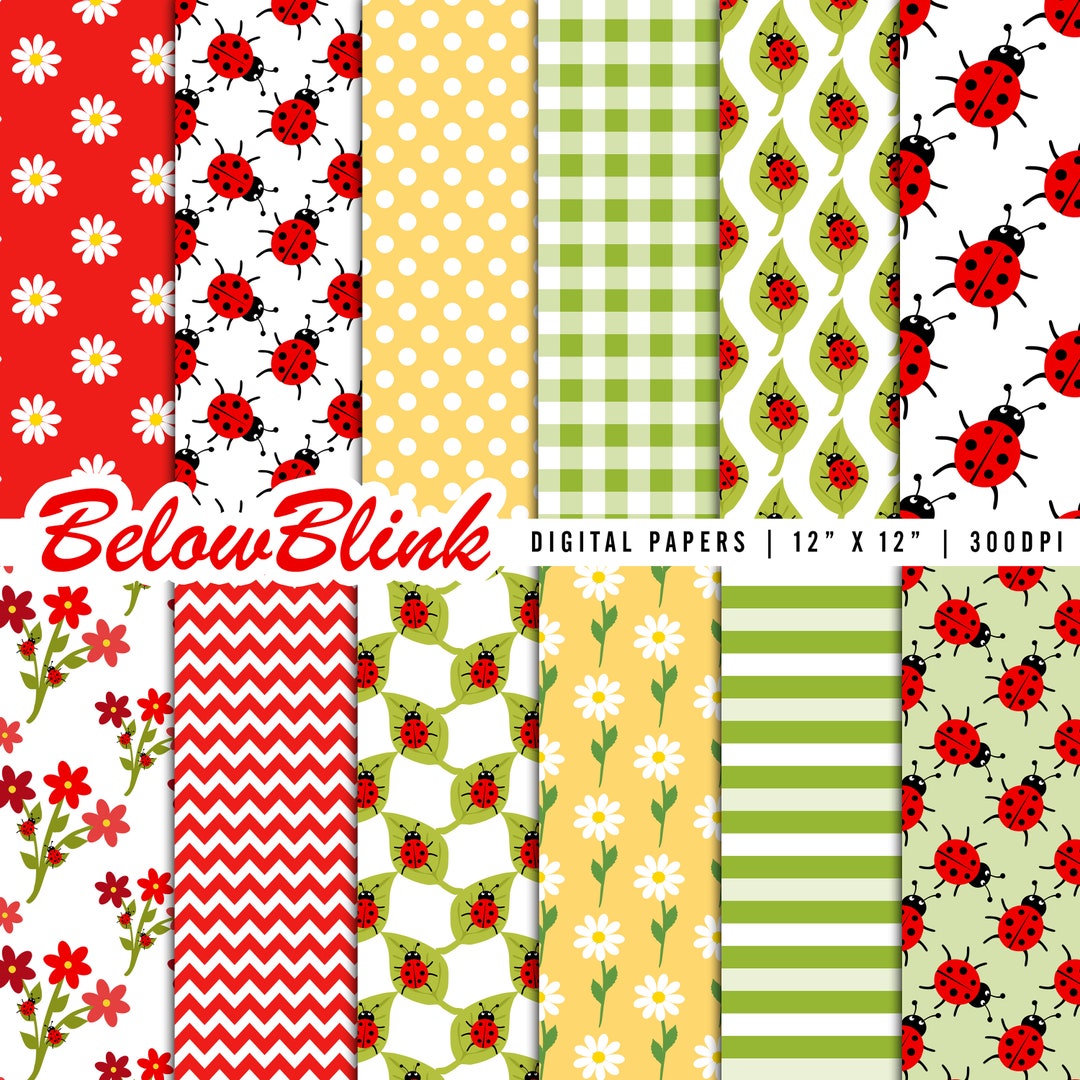 Ladybug Digital Paper, Seamless Backgrounds, Scrapbook Paper, Printable ...
