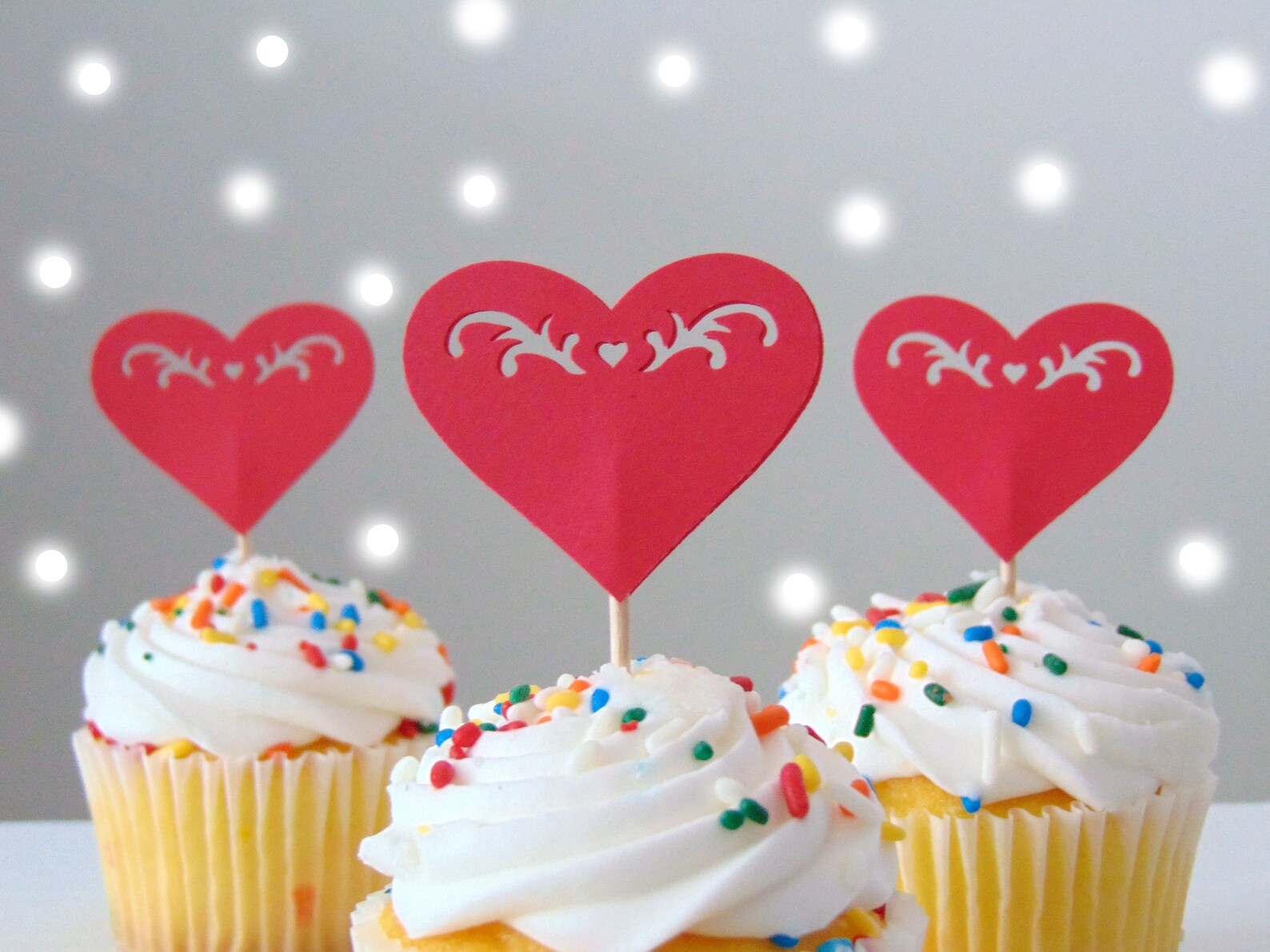 Red Heart Cupcake Toppers 12CT Valentine's Day | Etsy