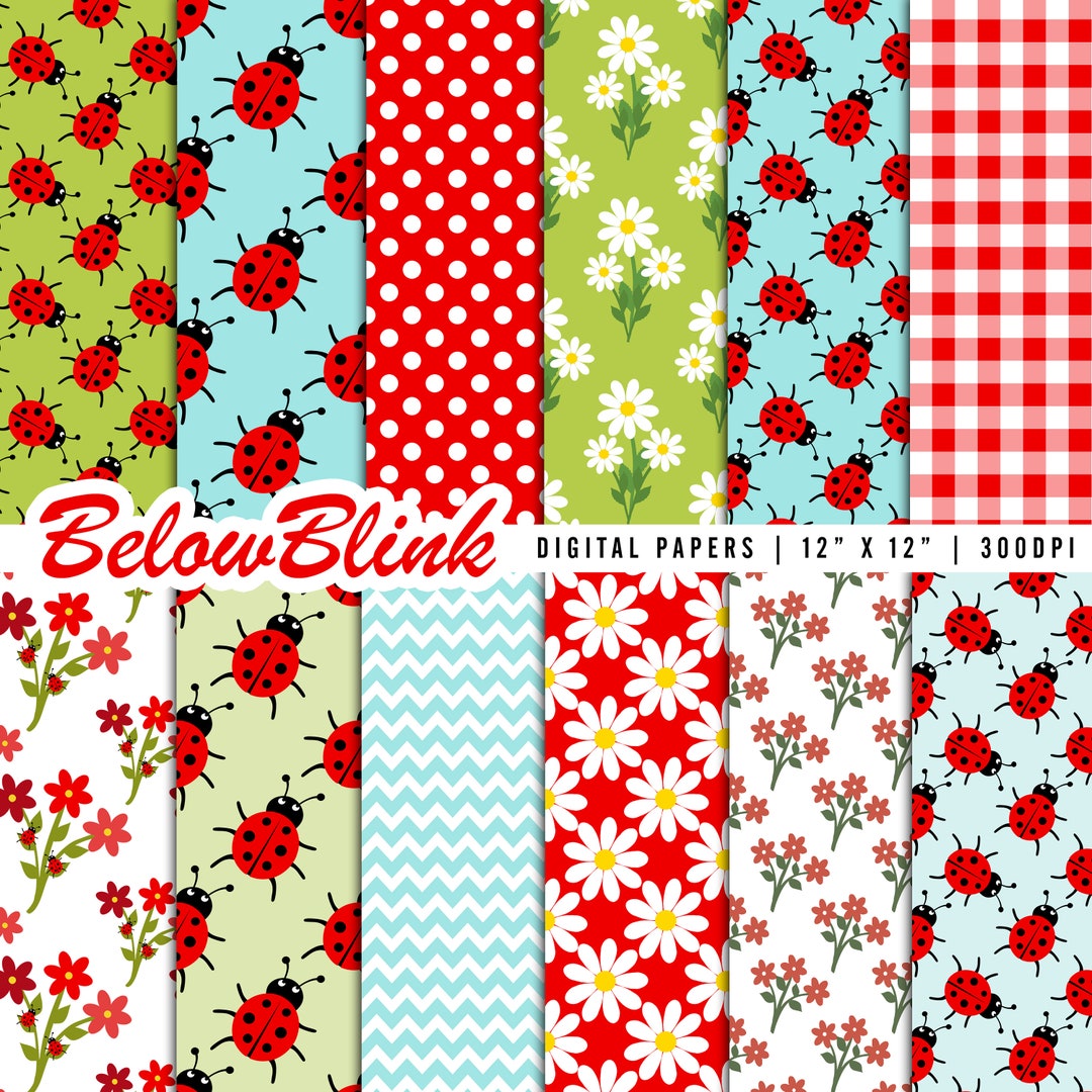Ladybug Digital Paper, Seamless Backgrounds, Scrapbook Paper, Printable ...