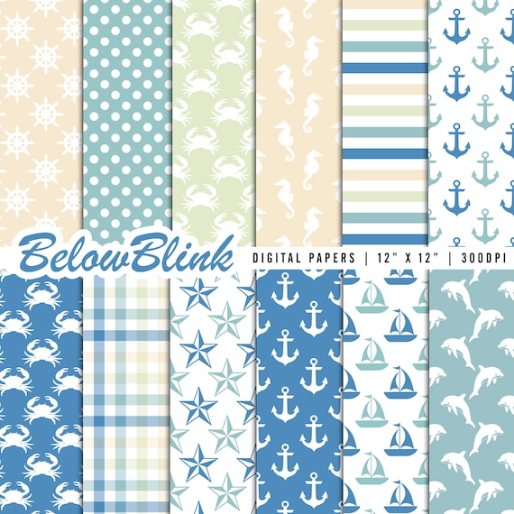Nautical Digital Paper, Seamless Backgrounds, Scrapbook Paper ...