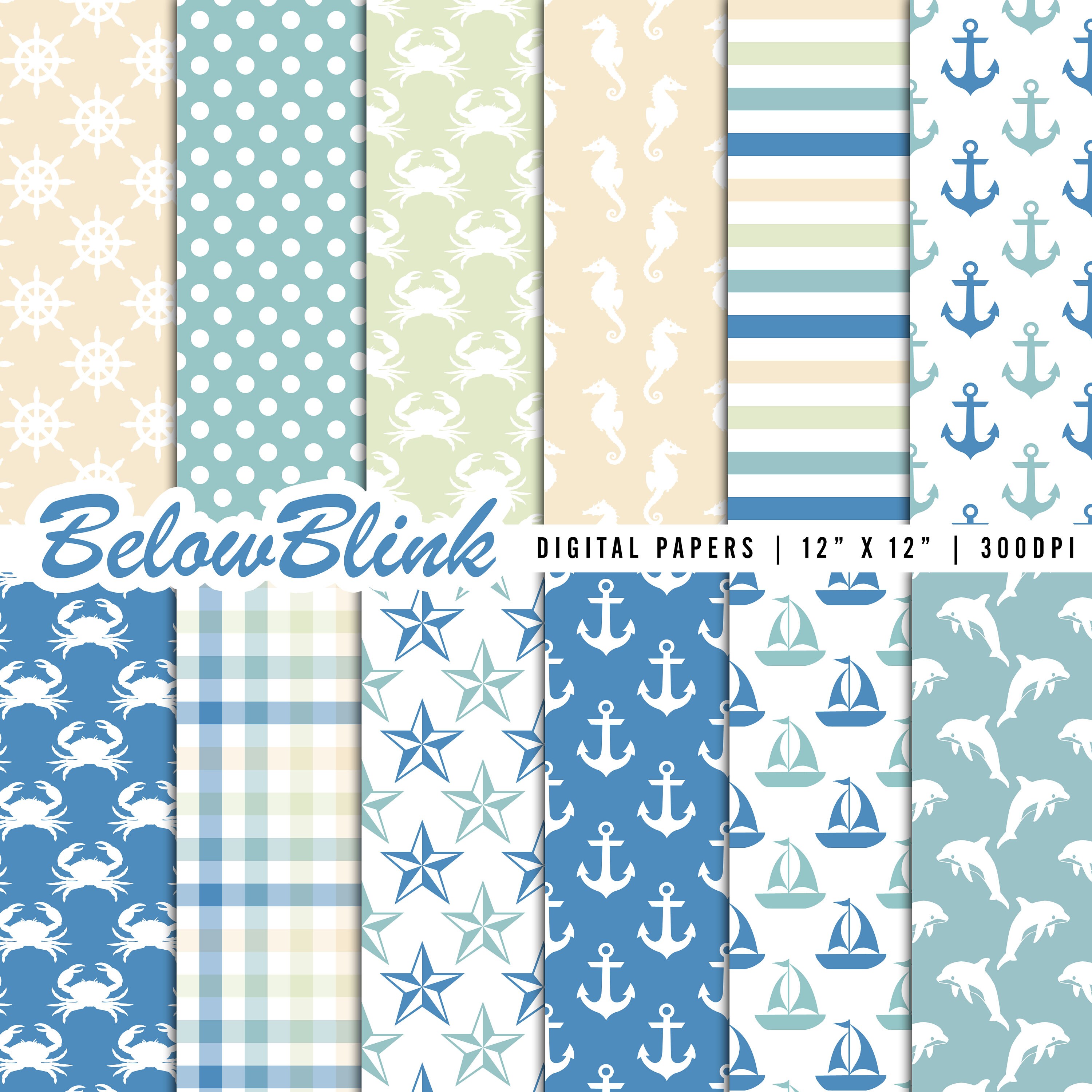 Nautical Digital Paper, Seamless Backgrounds, Scrapbook Paper ...
