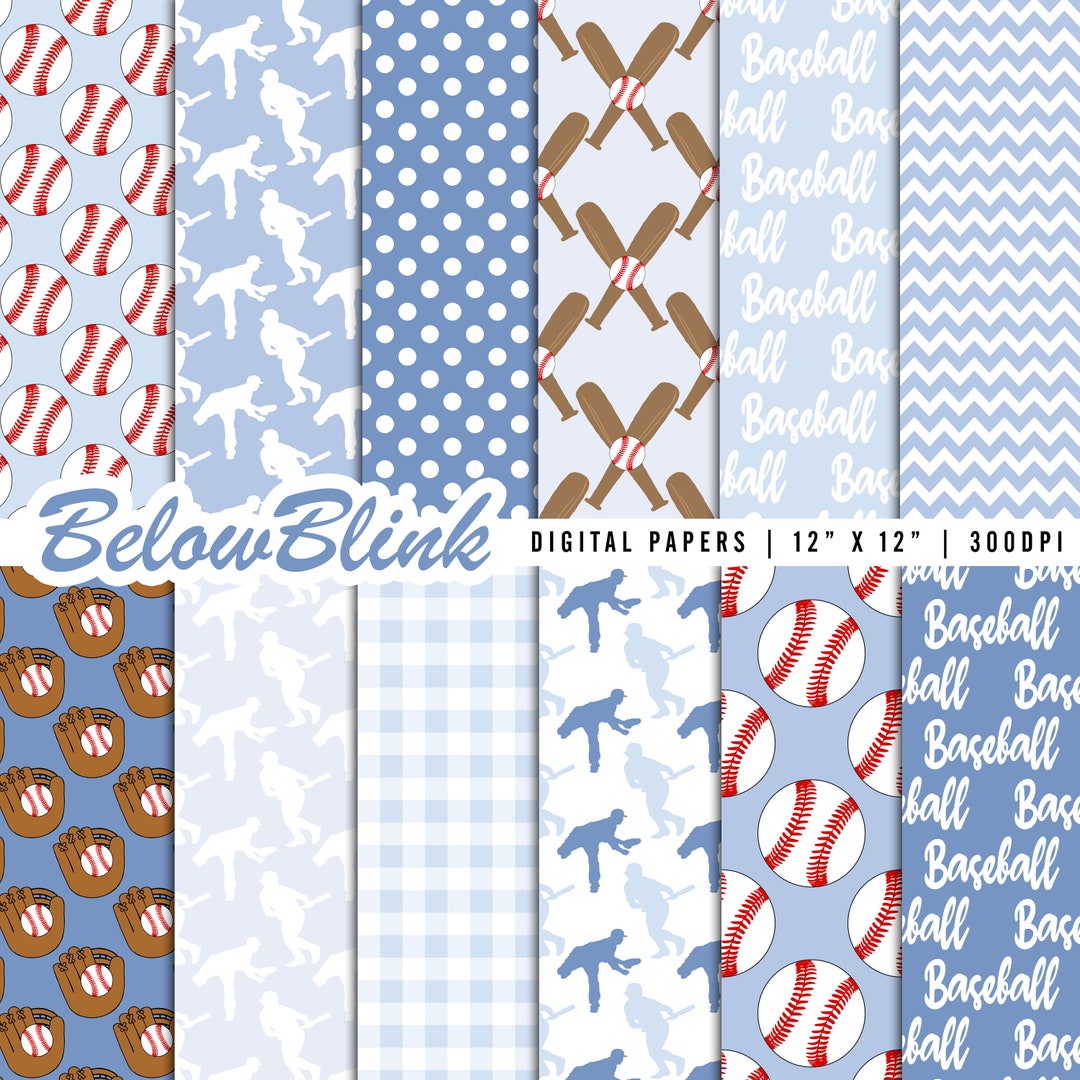 Blue Baseball Digital Paper, Seamless Backgrounds, Scrapbook Paper ...