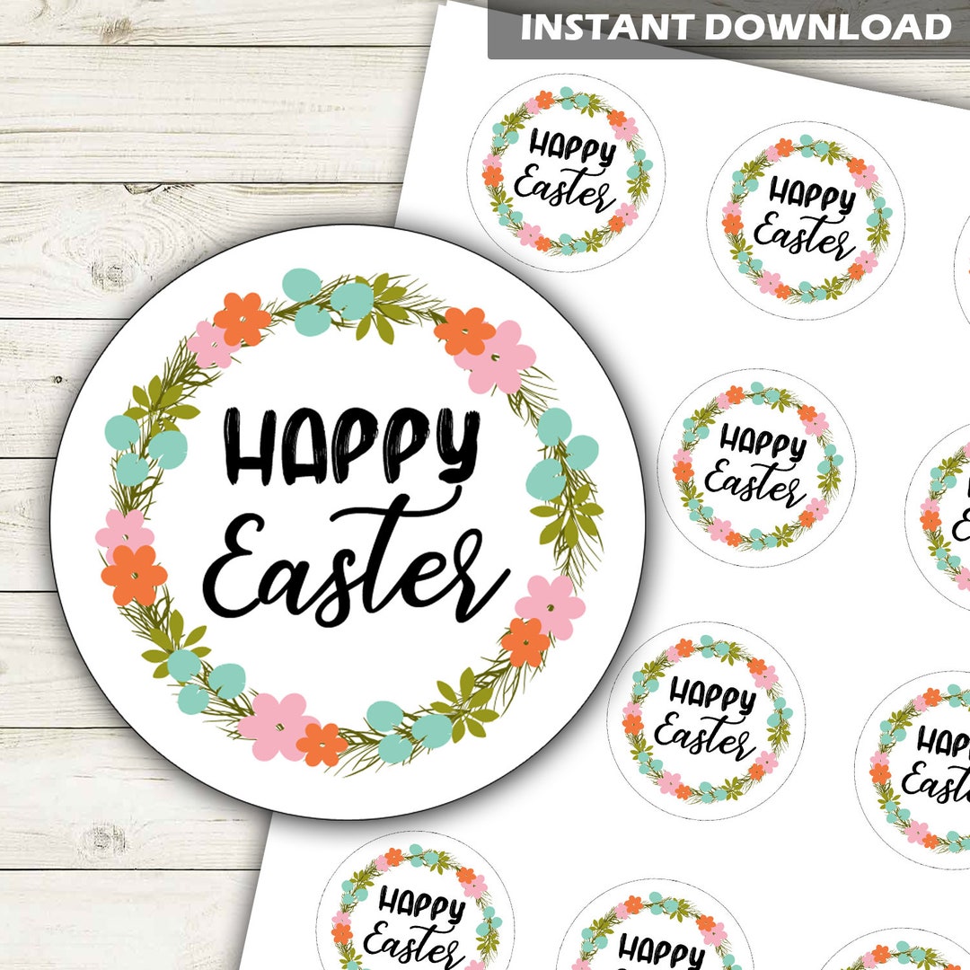 Floral Happy Easter Stickers Printable, Happy Easter Labels, Happy ...