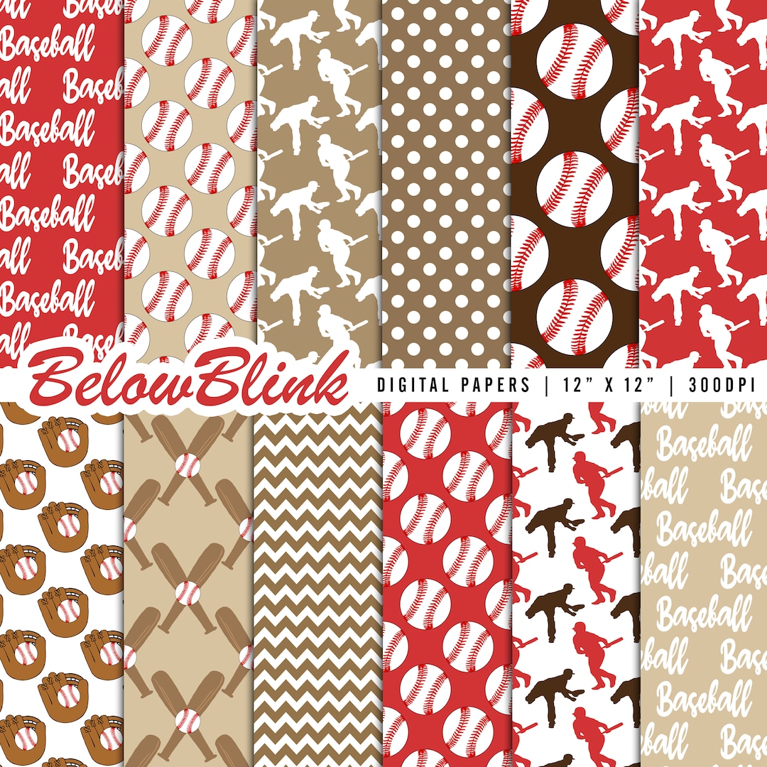 Baseball Digital Paper, Seamless Backgrounds, Scrapbook Paper ...