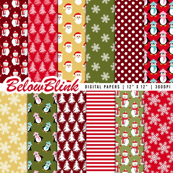 Christmas Digital Paper, Seamless Backgrounds, Scrapbook Paper ...