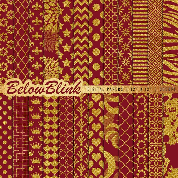 Burgundy and Gold Digital Paper, background, scrapbooking, gold sparkle ...
