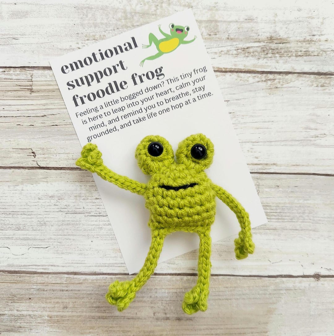 Emotional Support Crochet Frog Named Froodle, Pocket Hug Amigurumi Plush With Card, Frog Anxiety ...