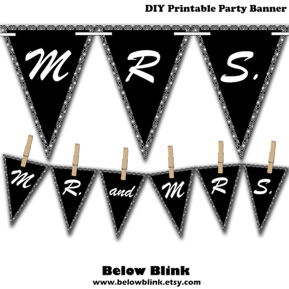 Mr & Mrs Banner, Wedding Banner, Printable Pennant Banner, Bridal ...