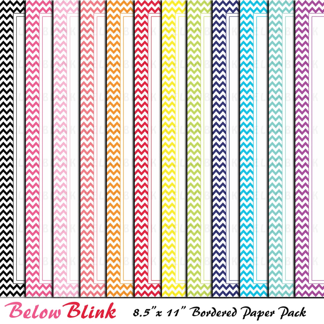 Border Chevron Digital Paper, Bordered Paper, Stationery, Invitations ...