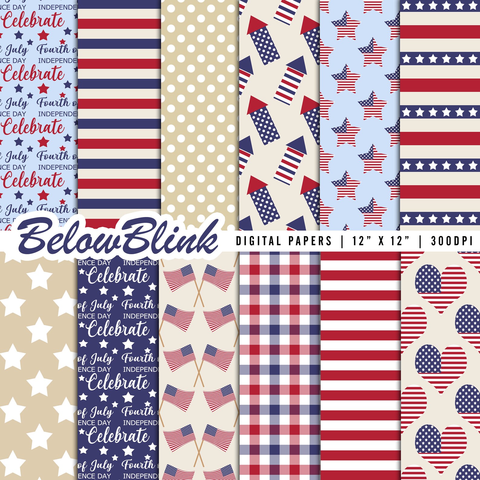 4th of July Digital Paper Seamless Backgrounds Scrapbook - Etsy